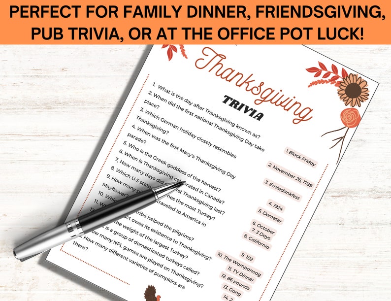 Thanksgiving Trivia Game, Thanksgiving Party Game, Friendsgiving Party ...