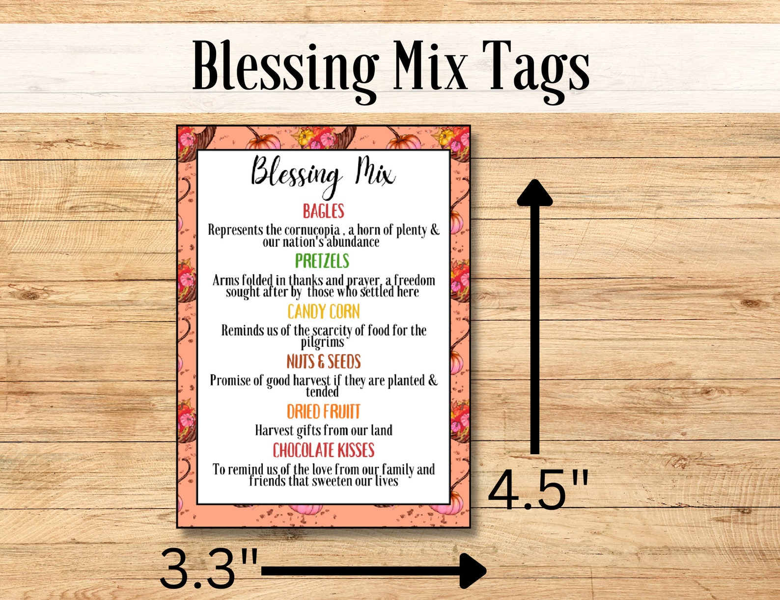 Thanksgiving Blessing Mix Tags, Printable Thanksgiving Tags, Trail Mix ...