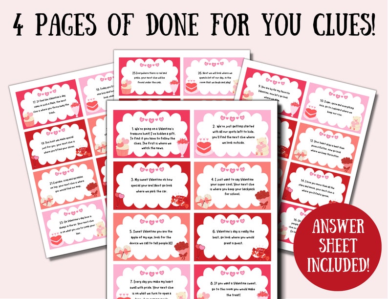 Indoor Valentines Scavenger Hunt Game, Valentine Treasure Hunt Clues ...