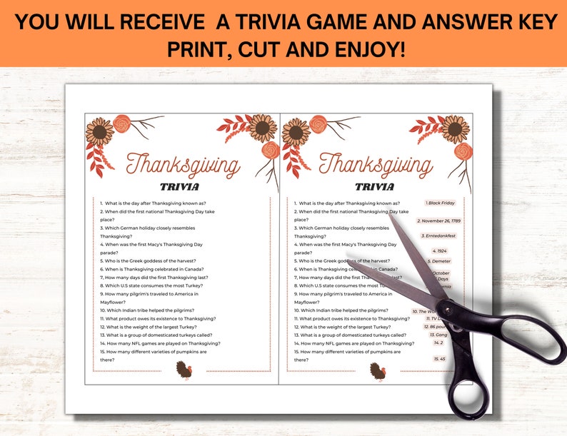 Thanksgiving Trivia Game, Thanksgiving Party Game, Friendsgiving Party ...