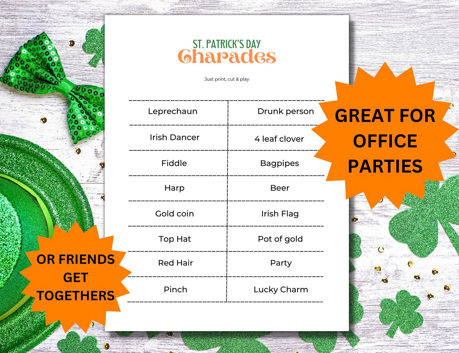St Patricks Day Charades, Office Party Game, Dirnking Game, Family Game ...
