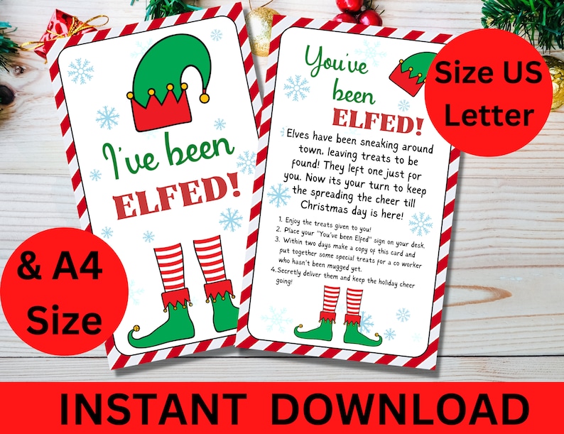 You've Been Elfed | Elf Printable | Elf Sign | Secret Santa Game ...