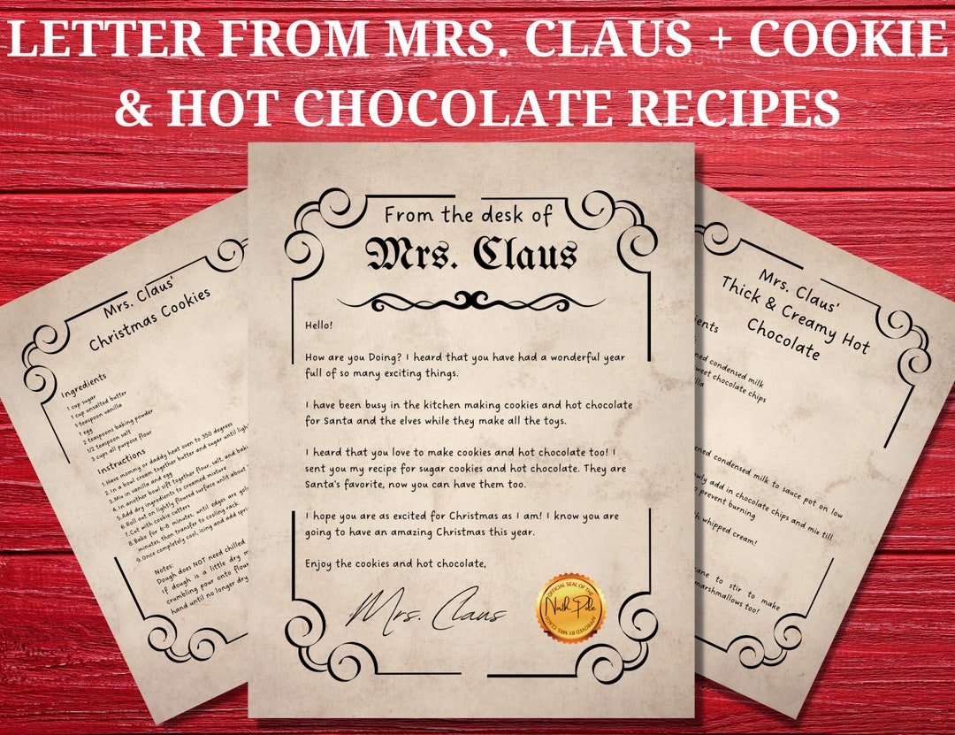 Vintage Letter From Mrs Claus, A4 Size, Sugar Cookie Recipe, Hot Choco ...