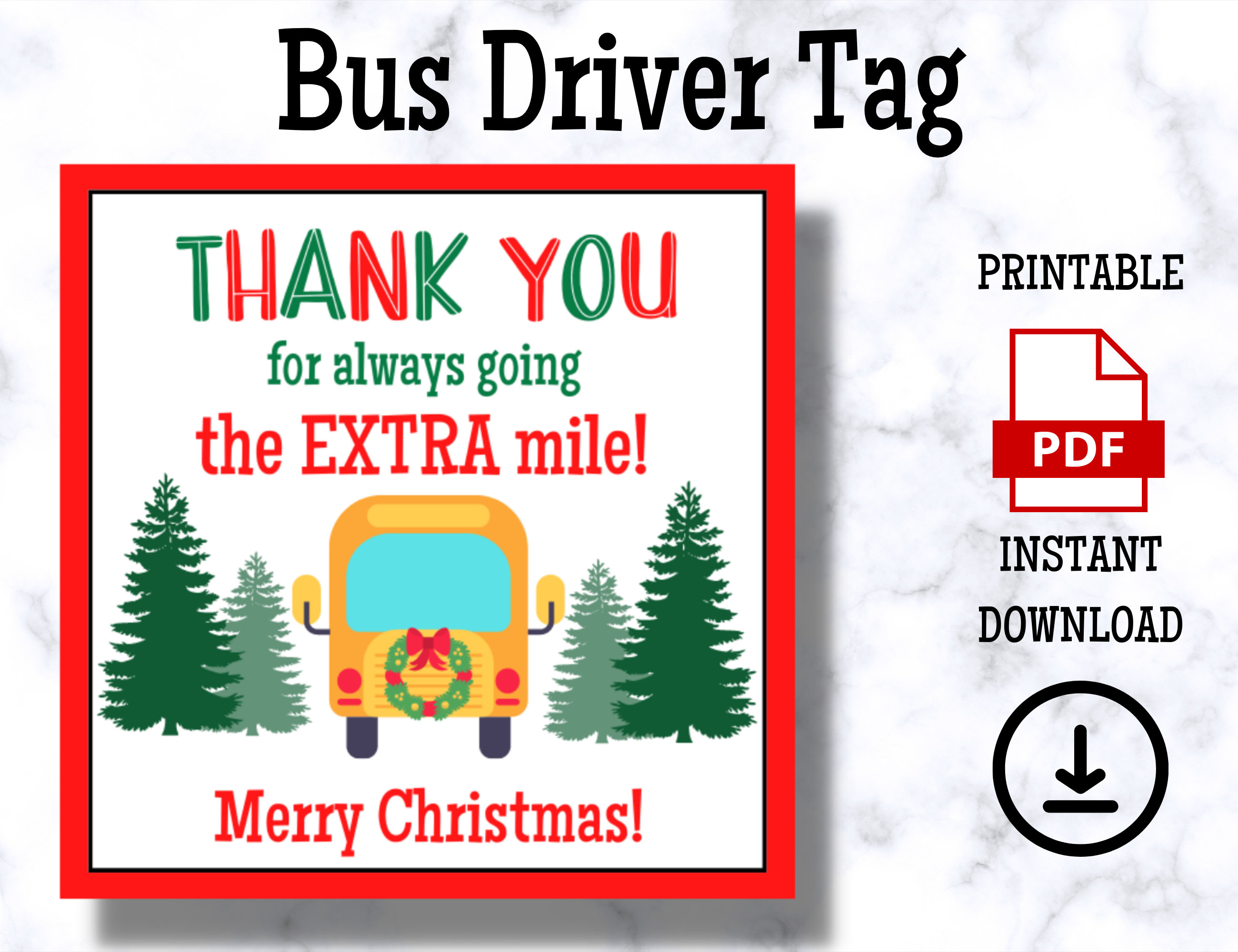 Printable Christmas Bus Driver Thank You Card, Bus Driver Gift Tag, Bus ...
