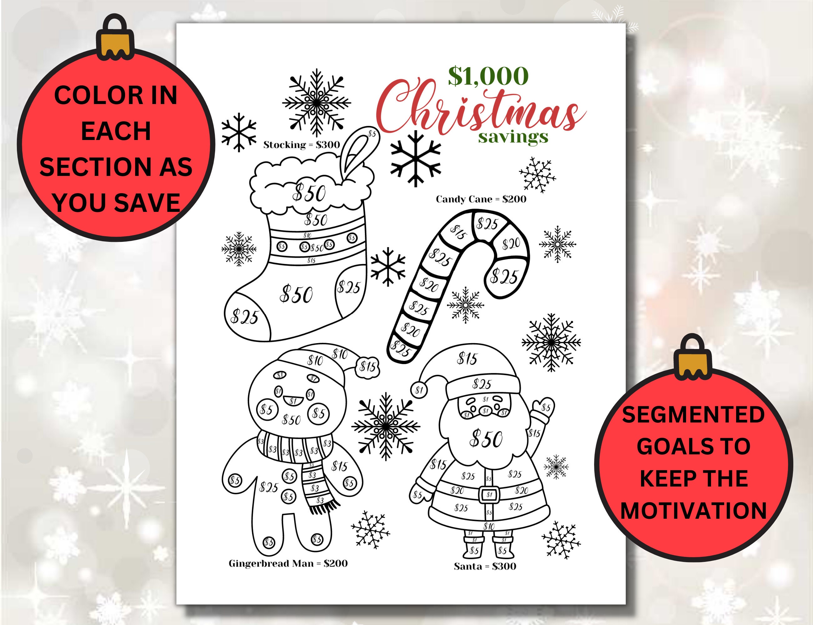 Christmas Savings Challenge, A4 Size, Christmas Budget, Christmas ...