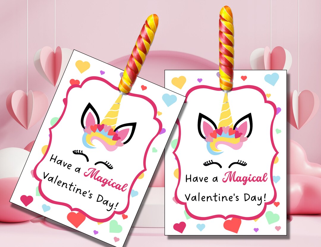 Unicorn Valentine's Card, Lollipop Holder, Candy Gram, Girl's Class ...