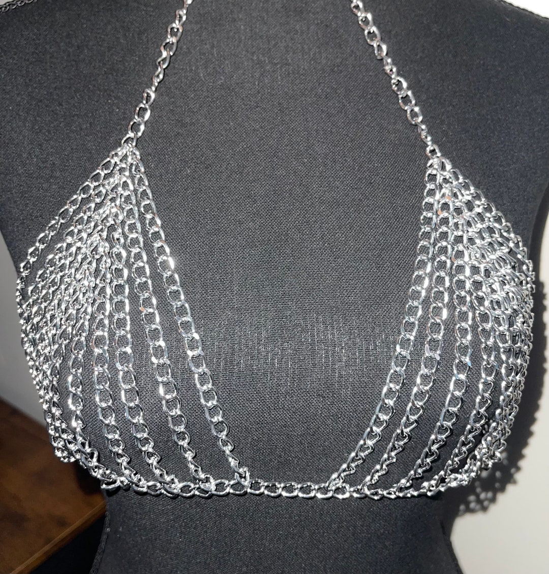 Chain Bra - Silver, Festival Rave Chain Bra, Vegas Pool Wear, Edc ...