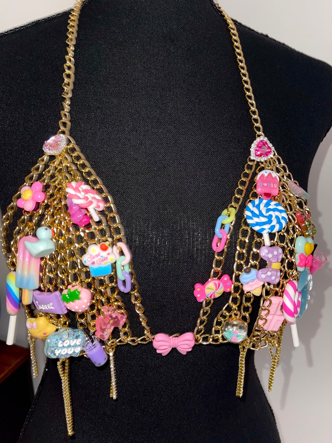 Barbie Theme Chain Bra, Festival Top, Rave Customized Candy Top, Vegas ...