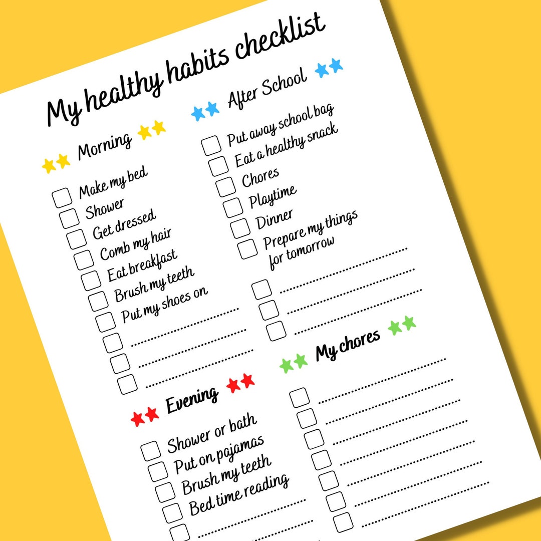 Healthy Habits Checklist Kids Daily Routine Printable Daily - Etsy