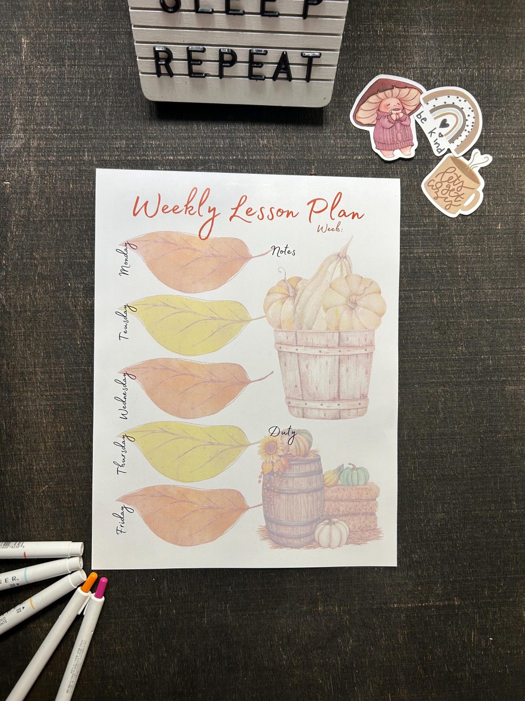 Fall Weekly Lesson Plan Leaves | Digital PDF - Etsy