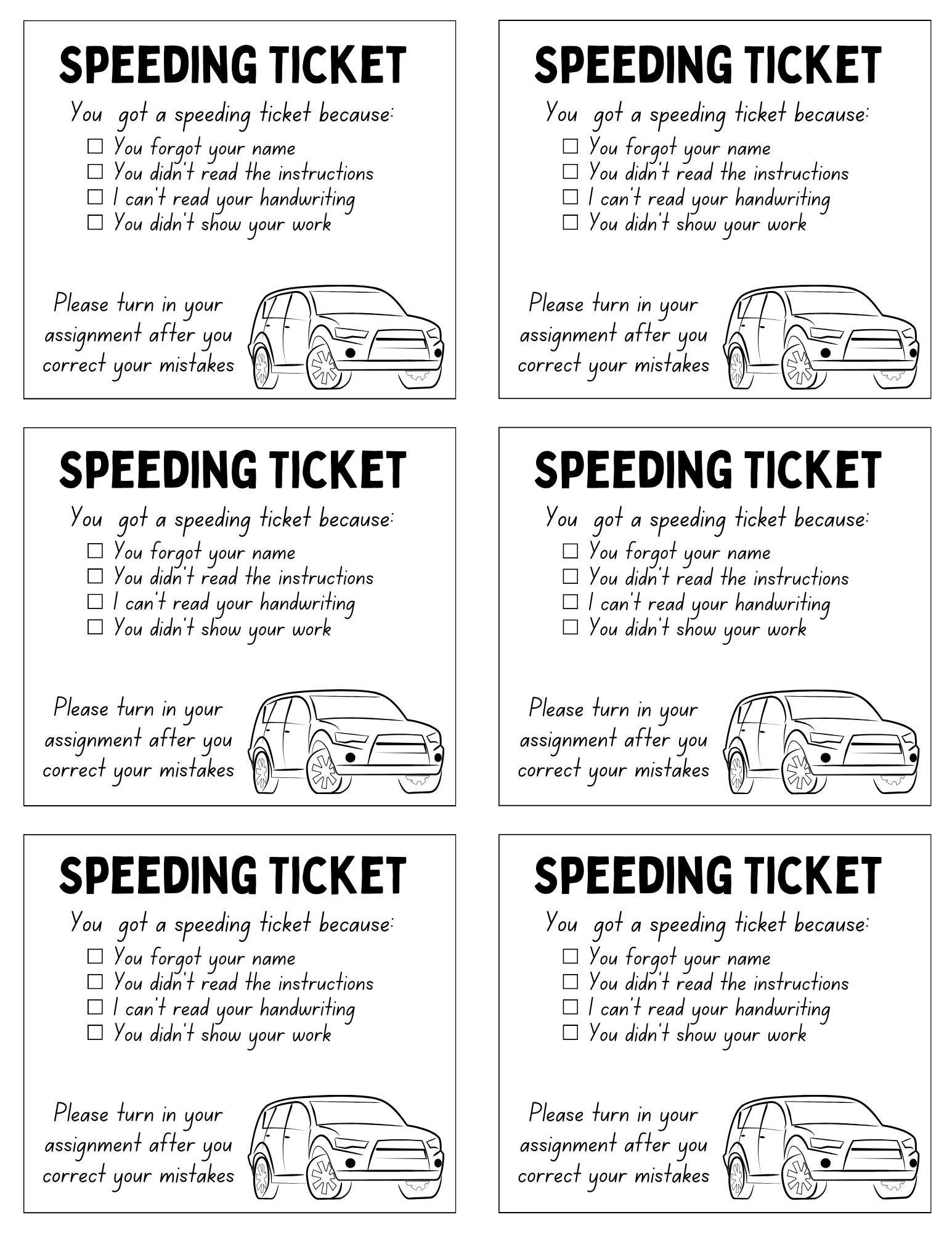 Speeding Tickets for School Work | Digital PDF - Etsy