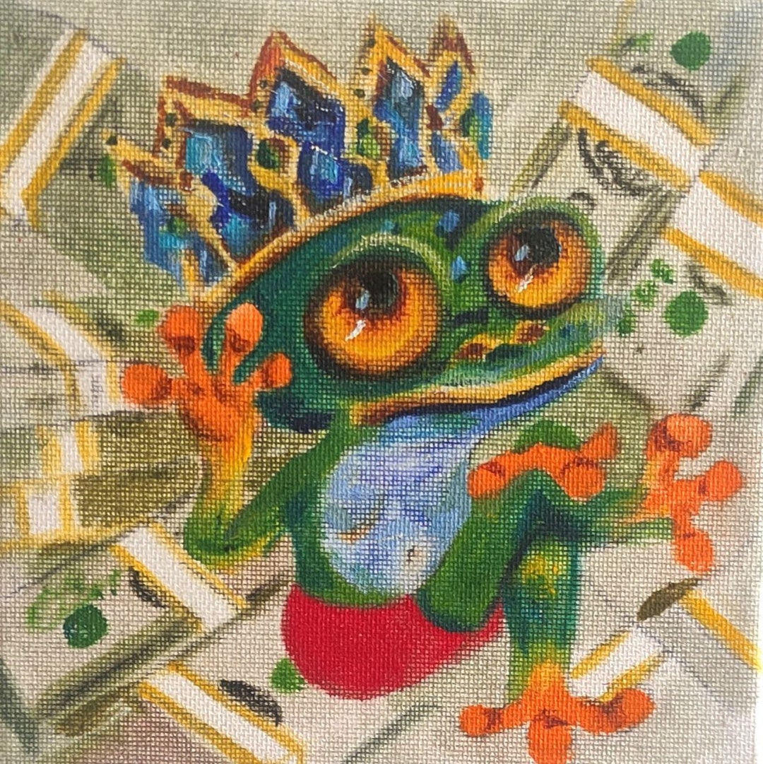 Original Froggy in Gold Oil Painting by Vedrina.art Bright Colorful Art ...