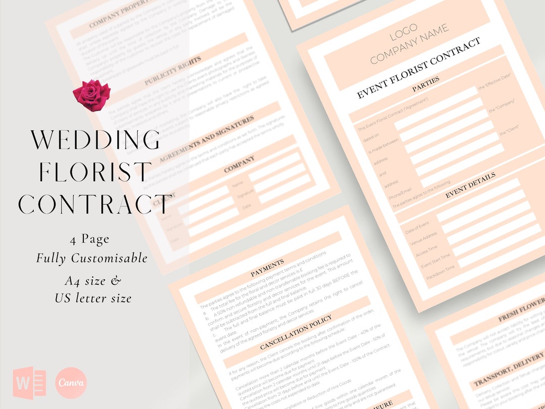 Editable Wedding & Event Florist Contract Template, Client Contract ...