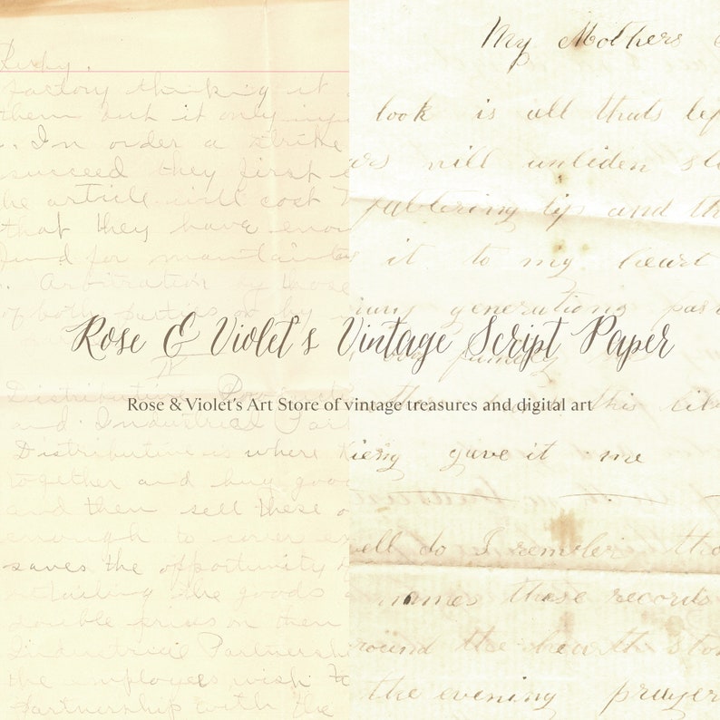 Vintage Script Papers, Antique Script Papers, Digital Papers, Vintage ...