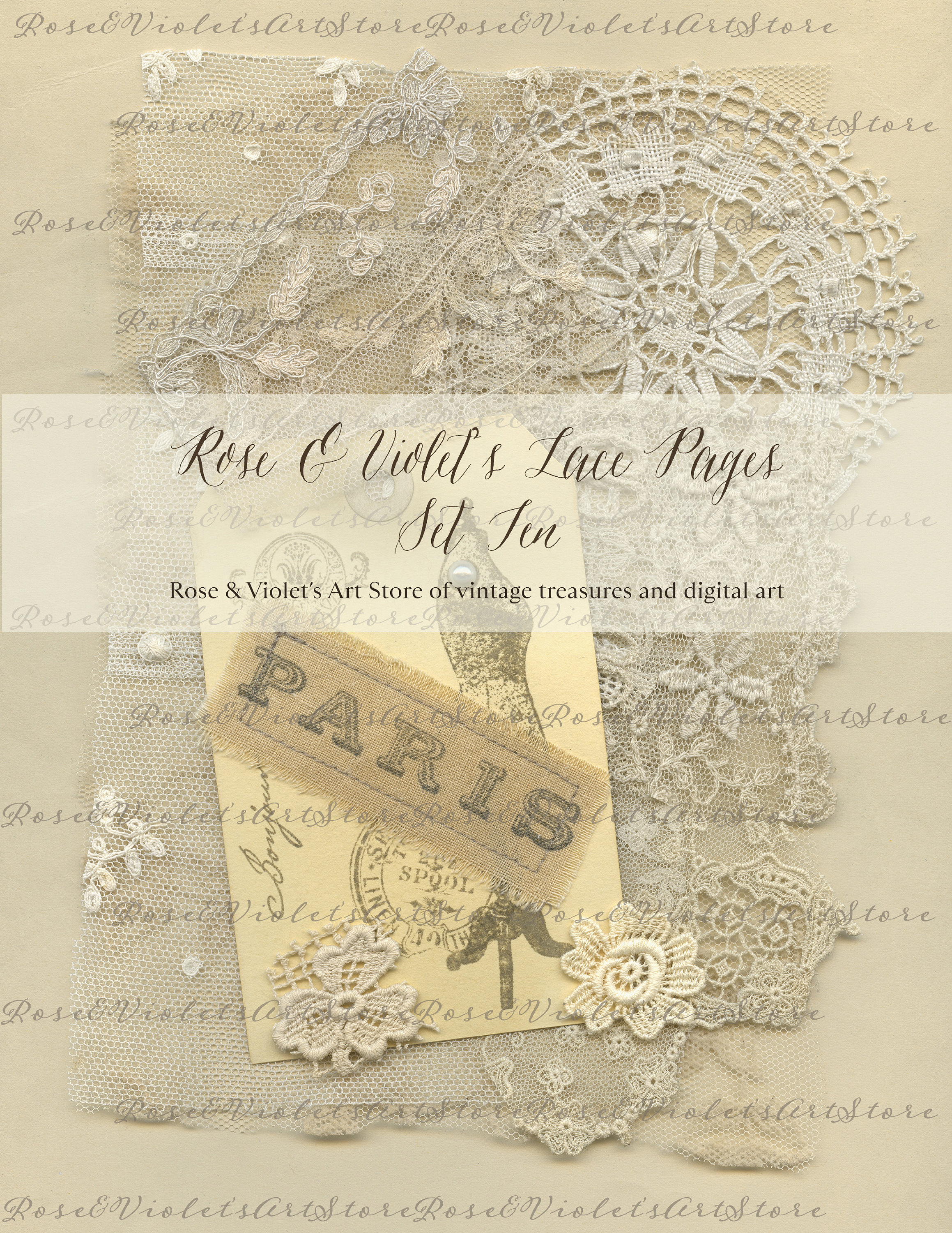 Victorian Lace Pages, Set Ten, Full Page Jpegs, Collage Clip Art ...