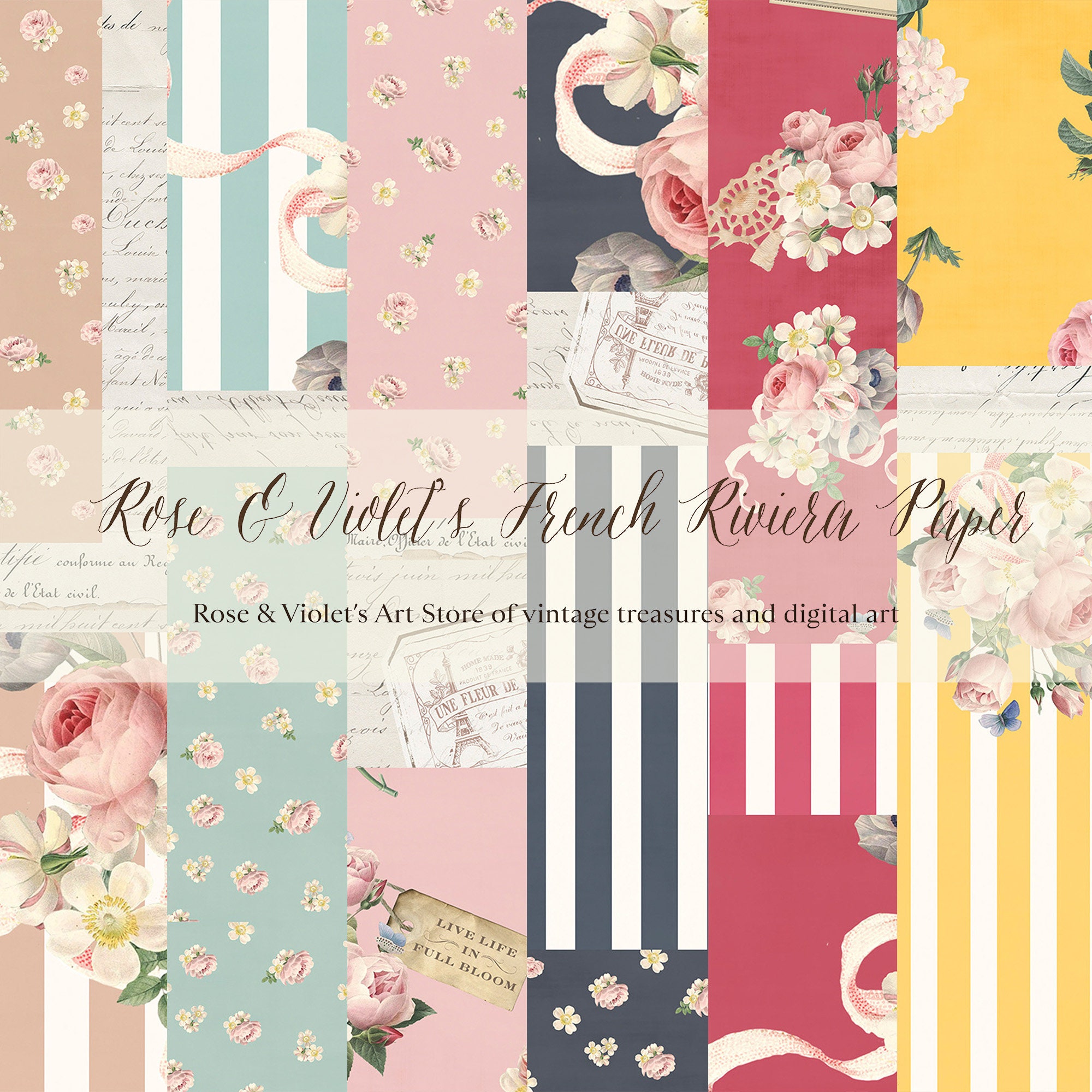 French Riviera Collage Papers, Collage Pages, Junk Journaling, Journal ...