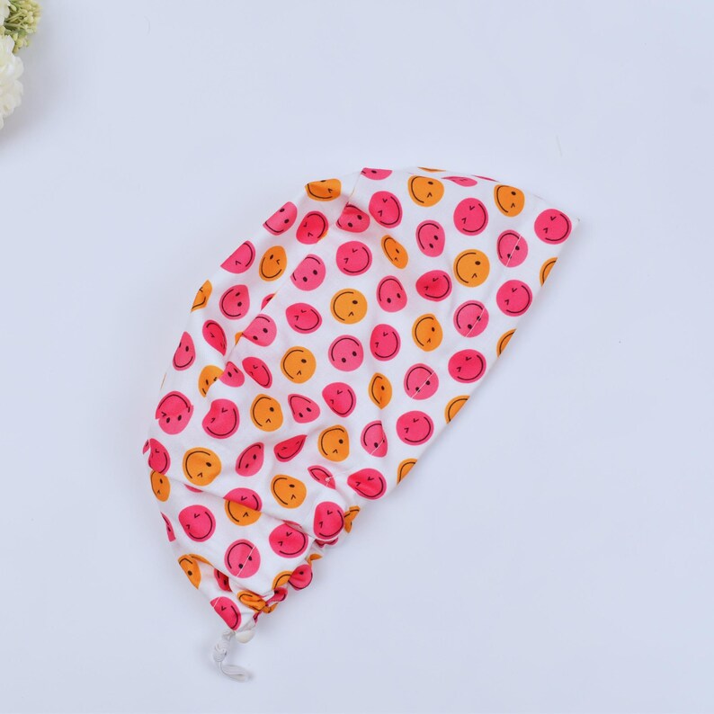 Smiley Faces Euro Surgical Scrub Cap, for MEDIUM Length Hair, Cute ...