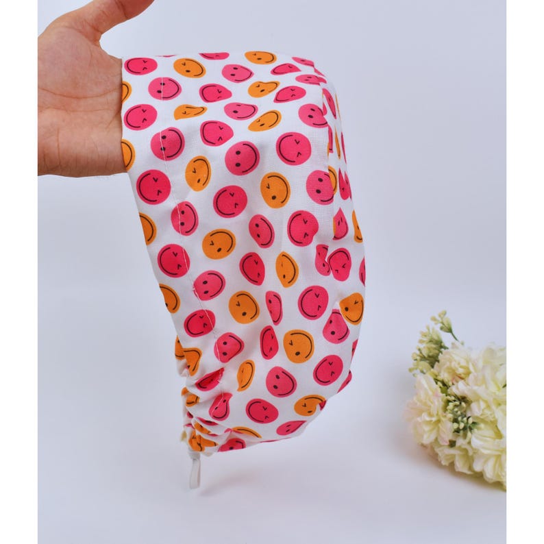 Smiley Faces Euro Surgical Scrub Cap, for MEDIUM Length Hair, Cute ...