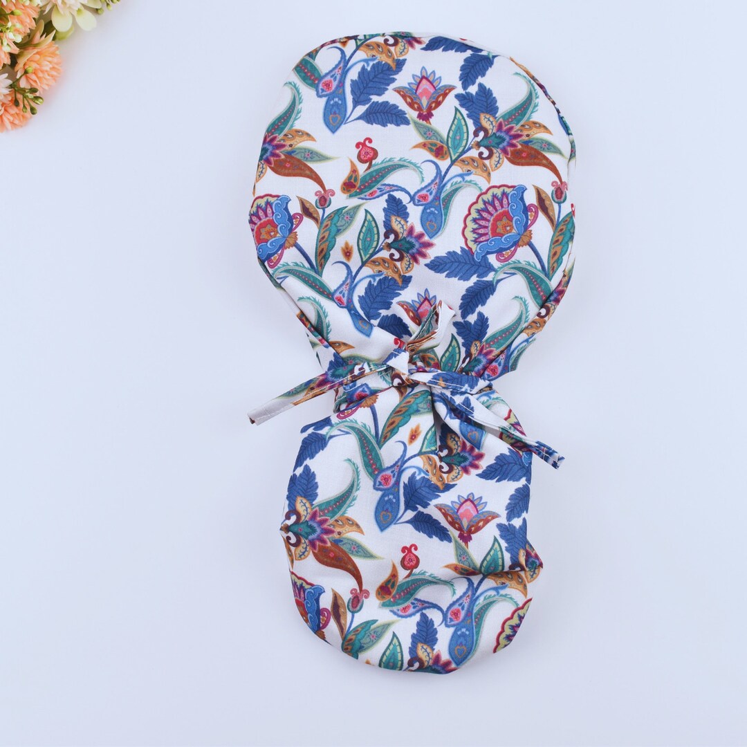 Floral Ponytail Scrub Cap: Satin Lined Surgical Hat - Etsy