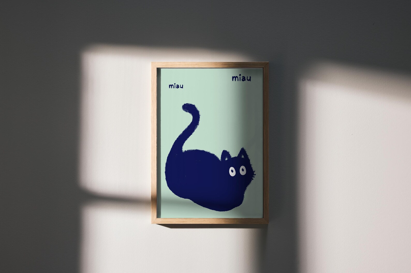 Meow - Playful Cat Art in Minimalist Style A3 Art Print Blue Mint - Etsy