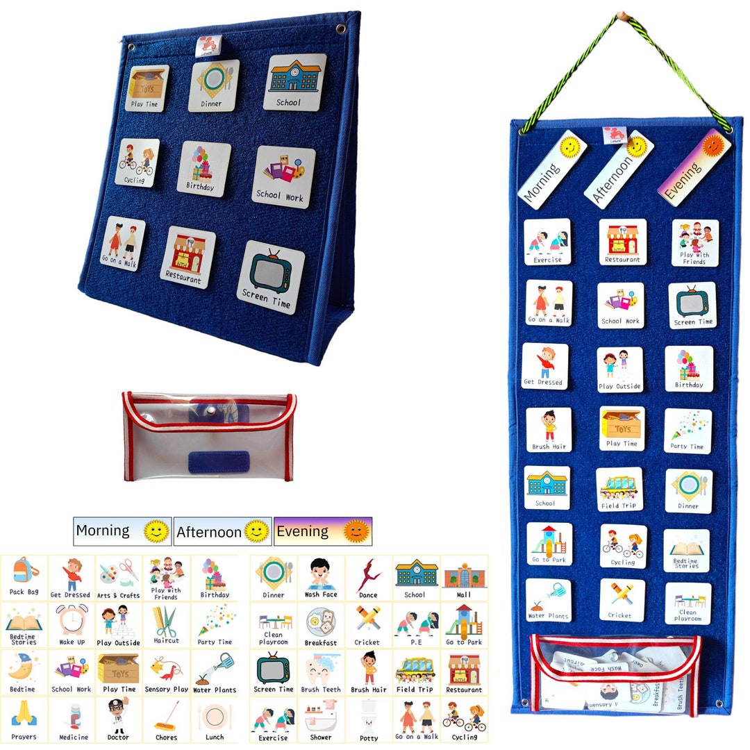Kids' Visual Schedule Board Premium Felt With 43 Daily Routine Cards ...