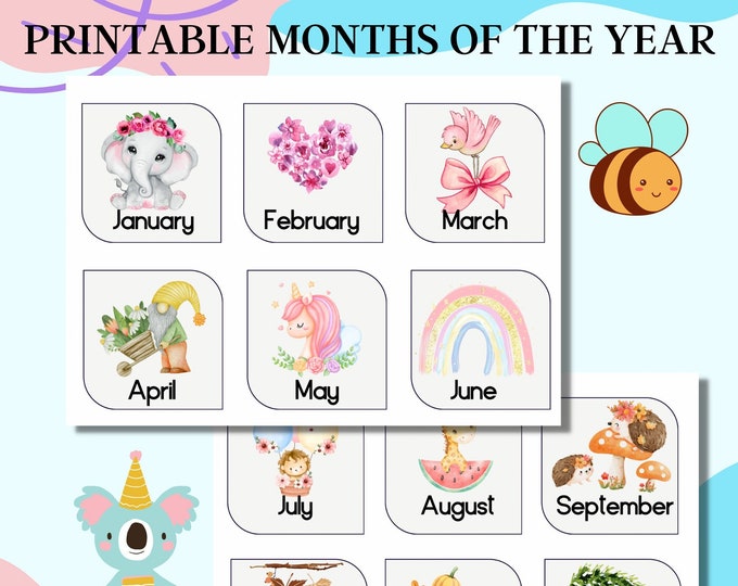 Months of the Year, Printable 12 Months Flash Cards, Kindergarten ...