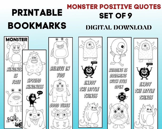 Printable Coloring Bookmarks, Affirmation Bookmarks, Monster Positive ...