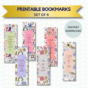 Printable Bookmarks, Positive Affirmation Bookmarks Set of 6, Colorful ...