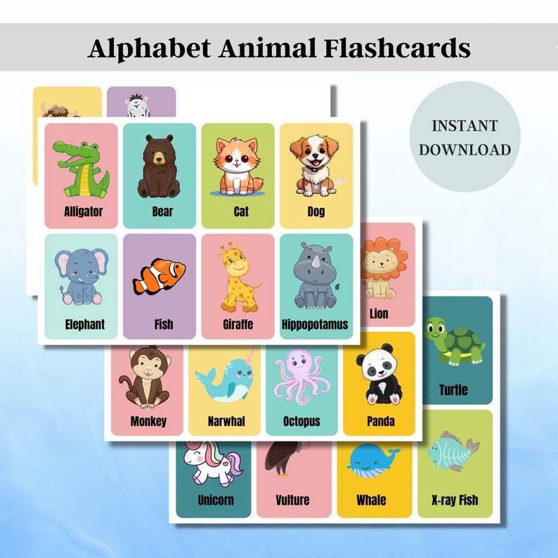 Printable Alphabet Animal Flash Cards for Kids, 26 Printable ...