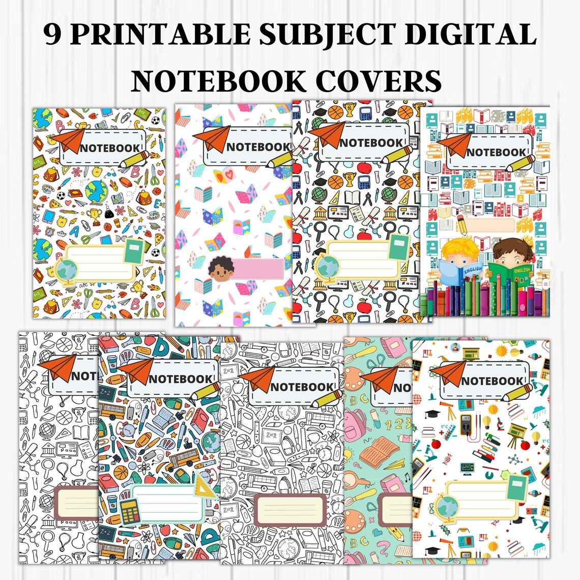 Printable Book Cover, Kids Coloring Book Cover, Back to School, 9 ...