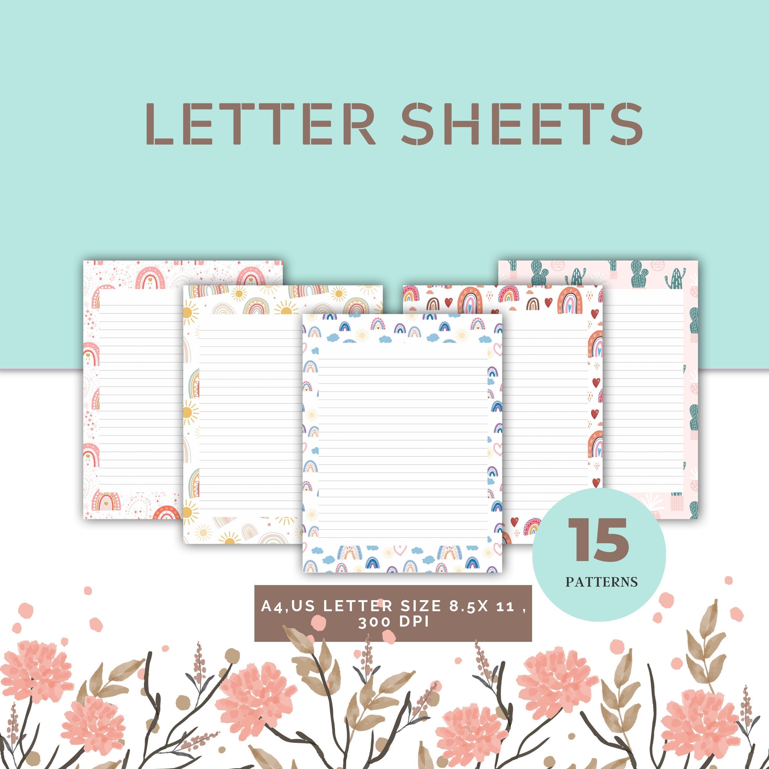 JW Letter Writing Stationery, Boho Letter Paper, Digital Paper, Letter ...