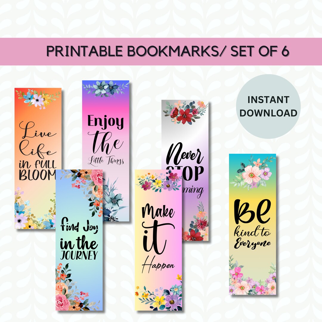 Printable Bookmarks, Positive Affirmation Bookmarks Set of 6, Colorful ...