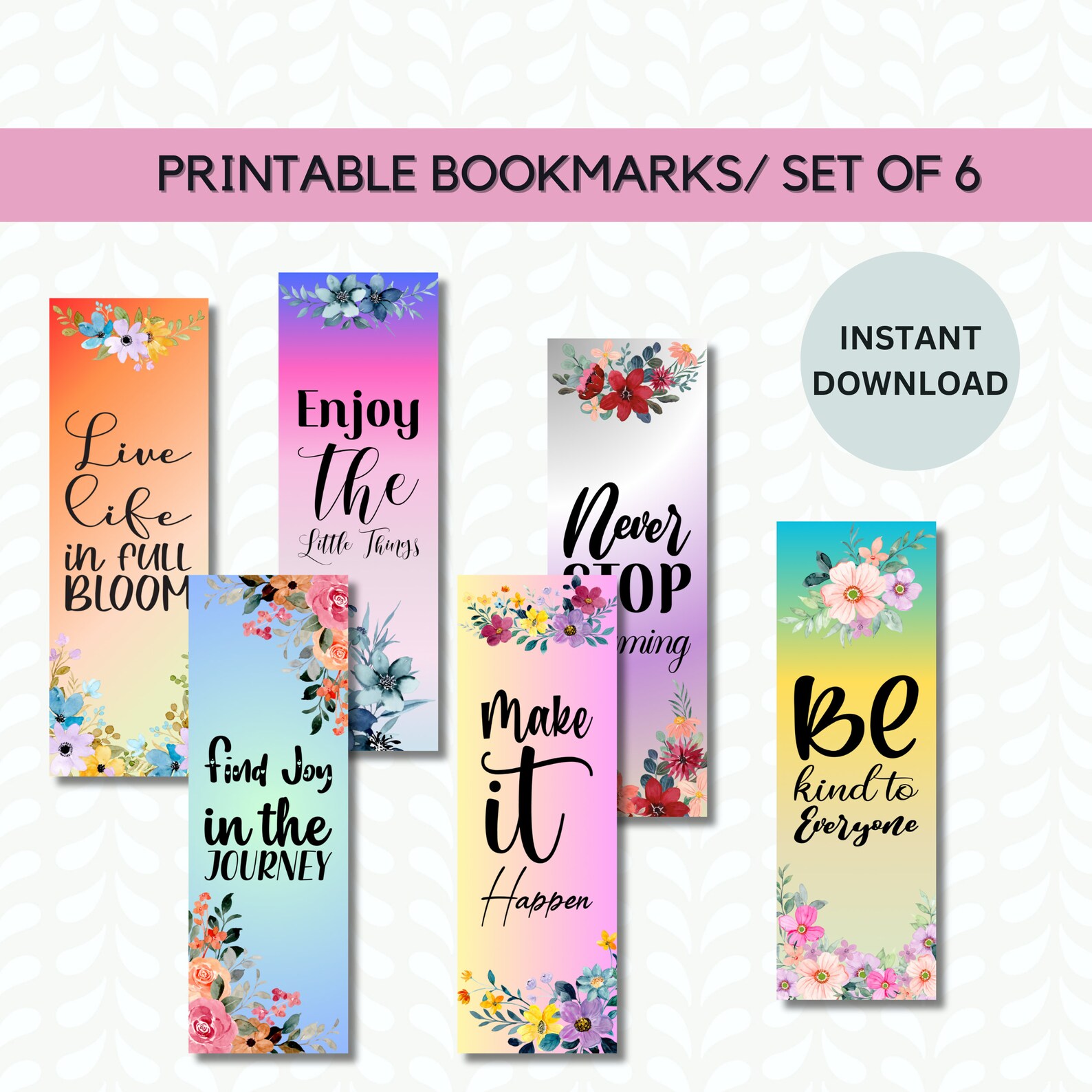 Printable Bookmarks, Positive Affirmation Bookmarks Set of 6, Colorful ...