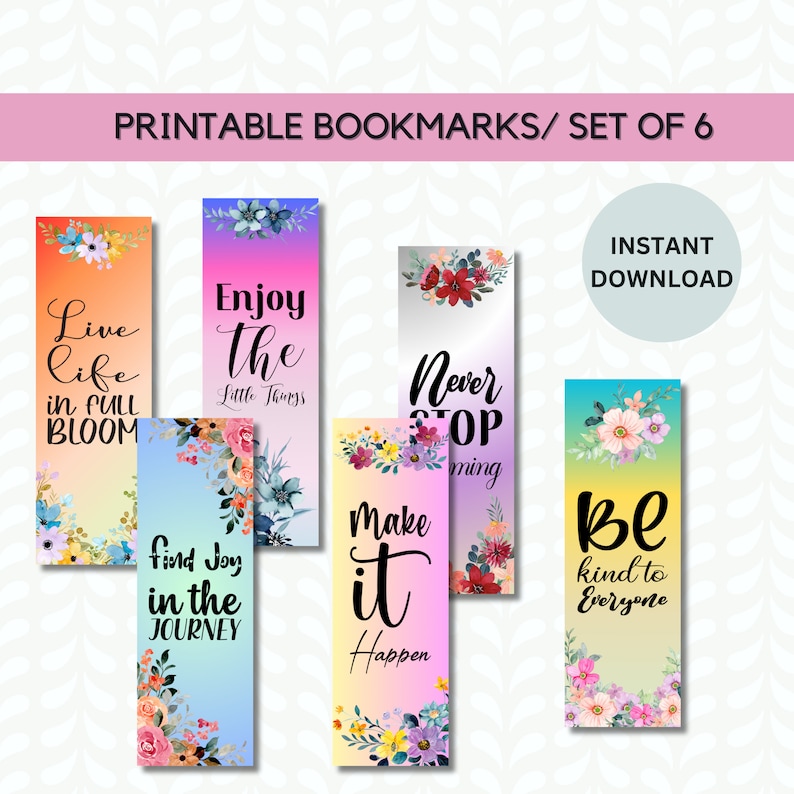 Printable Bookmarks, Positive Affirmation Bookmarks Set of 6, Colorful ...