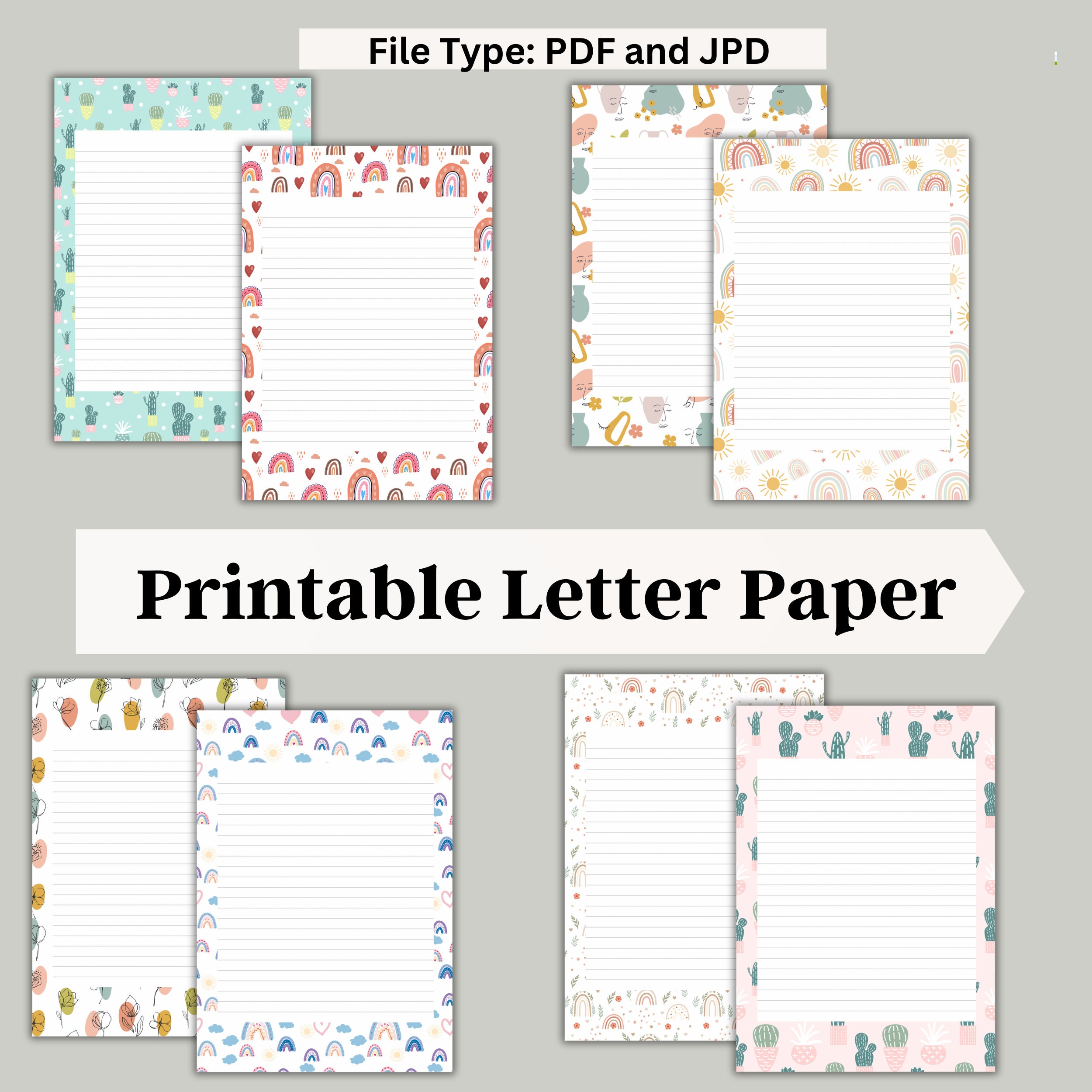 JW Letter Writing Stationery, Boho Letter Paper, Digital Paper, Letter ...