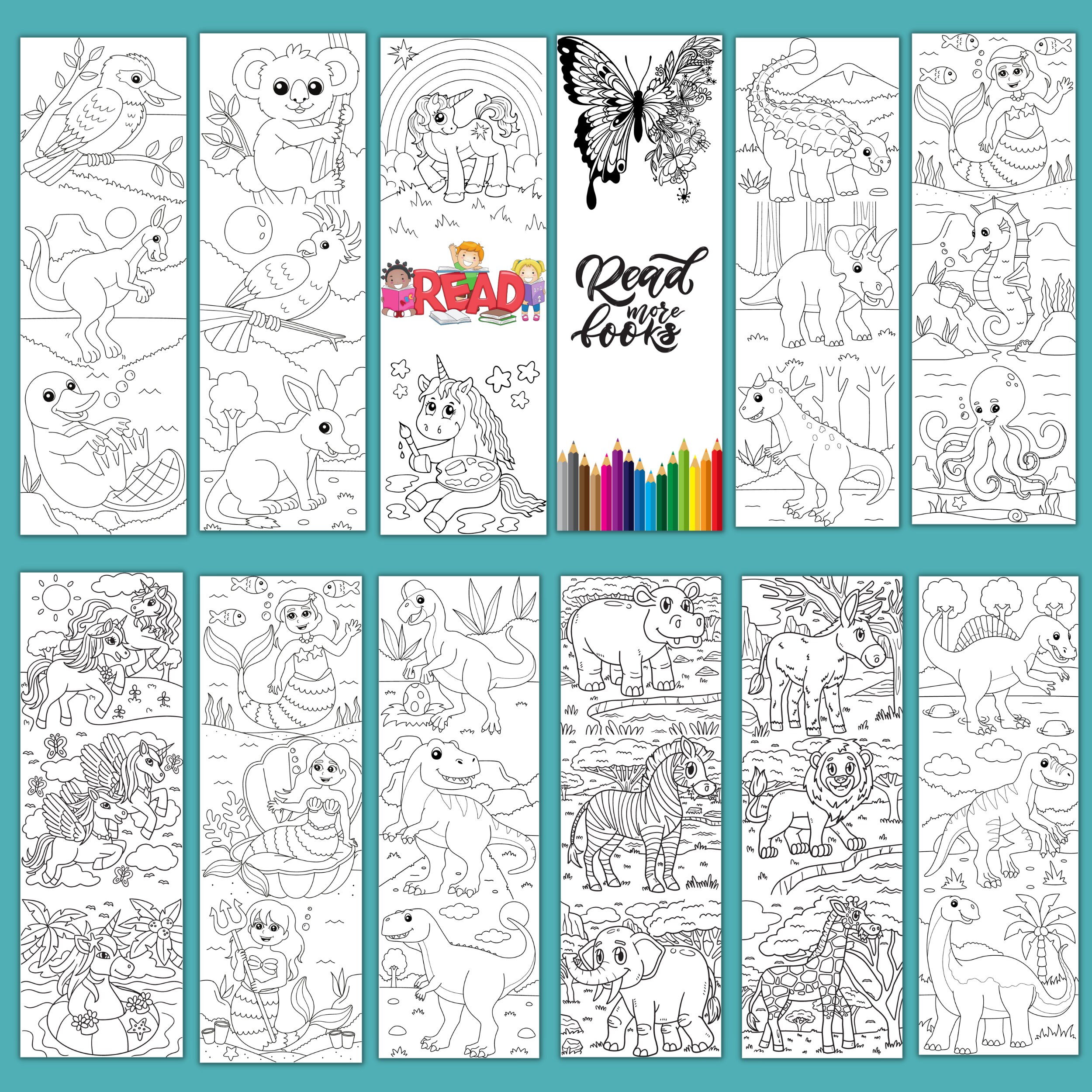Printable Bookmarks Set of 12, Bookmarks for Kids, Color Your Own ...