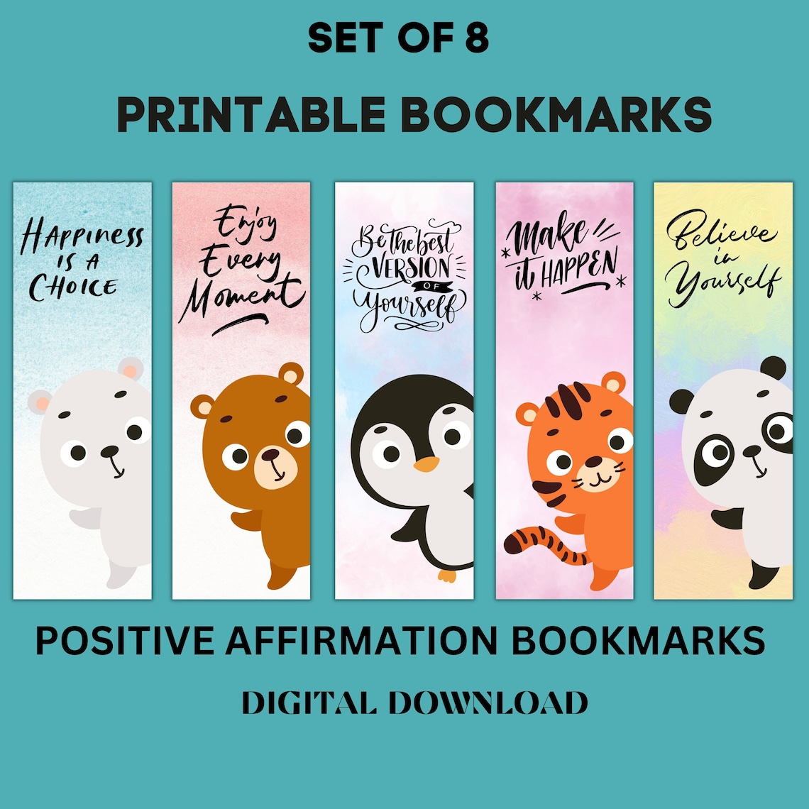 Printable Affirmation Bookmarks, Positive Quote Safari Bookmark Set of ...