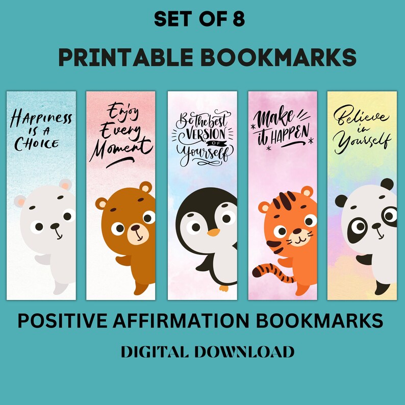 Printable Affirmation Bookmarks, Positive Quote Safari Bookmark Set of ...