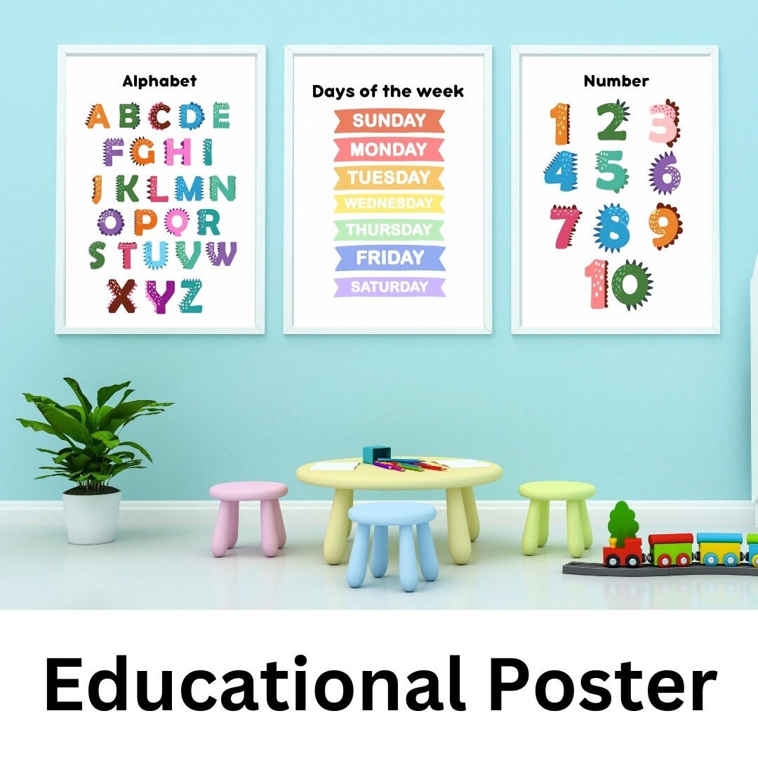 Preschool Educational Posters Set of 3, Montessori Toddler, Homeschool ...