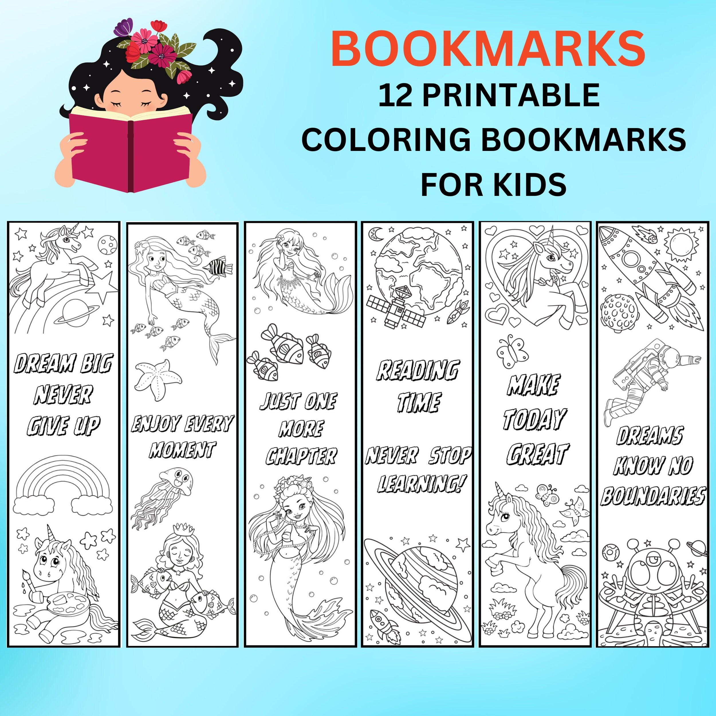 Coloring Printable Bookmarks Set of 12, Positive Quotes, Color Your Own ...