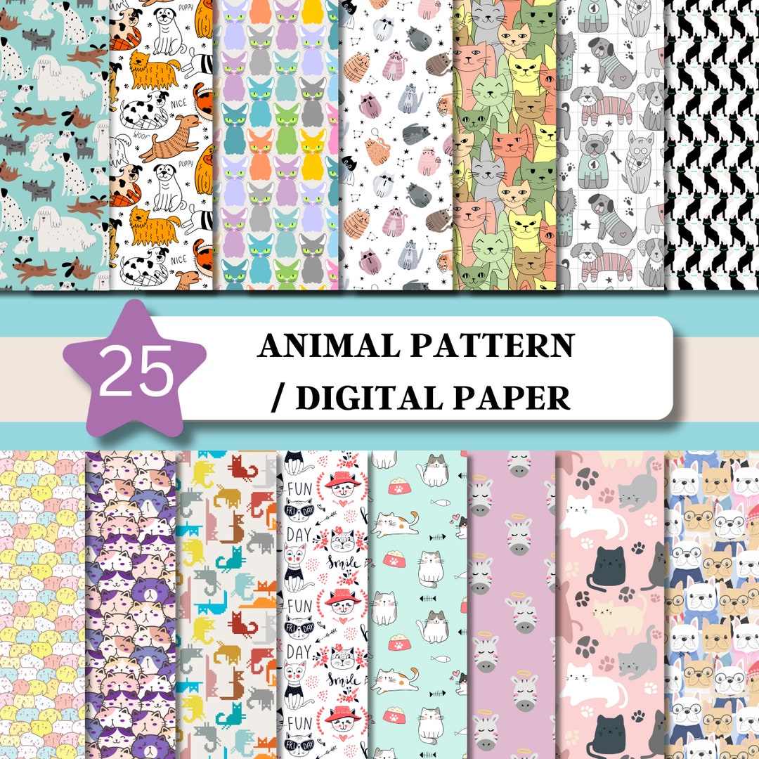 Digital Paper, 25 Animal Pattern Designs, Seamless Patterns ...