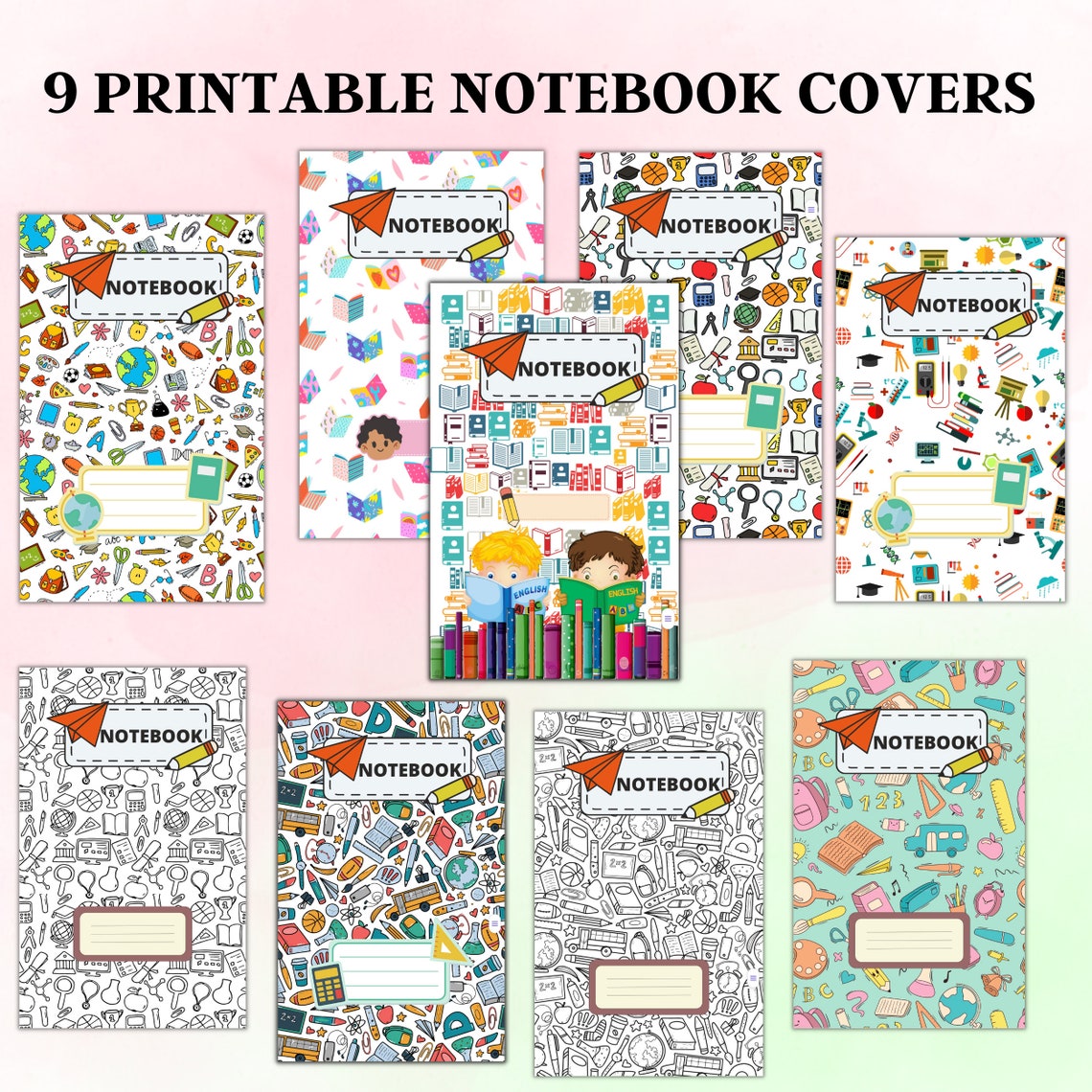 Printable Book Cover, Kids Coloring Book Cover, Back to School, 9 ...