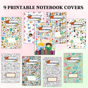 Printable Book Cover, Kids Coloring Book Cover, Back to School, 9 ...