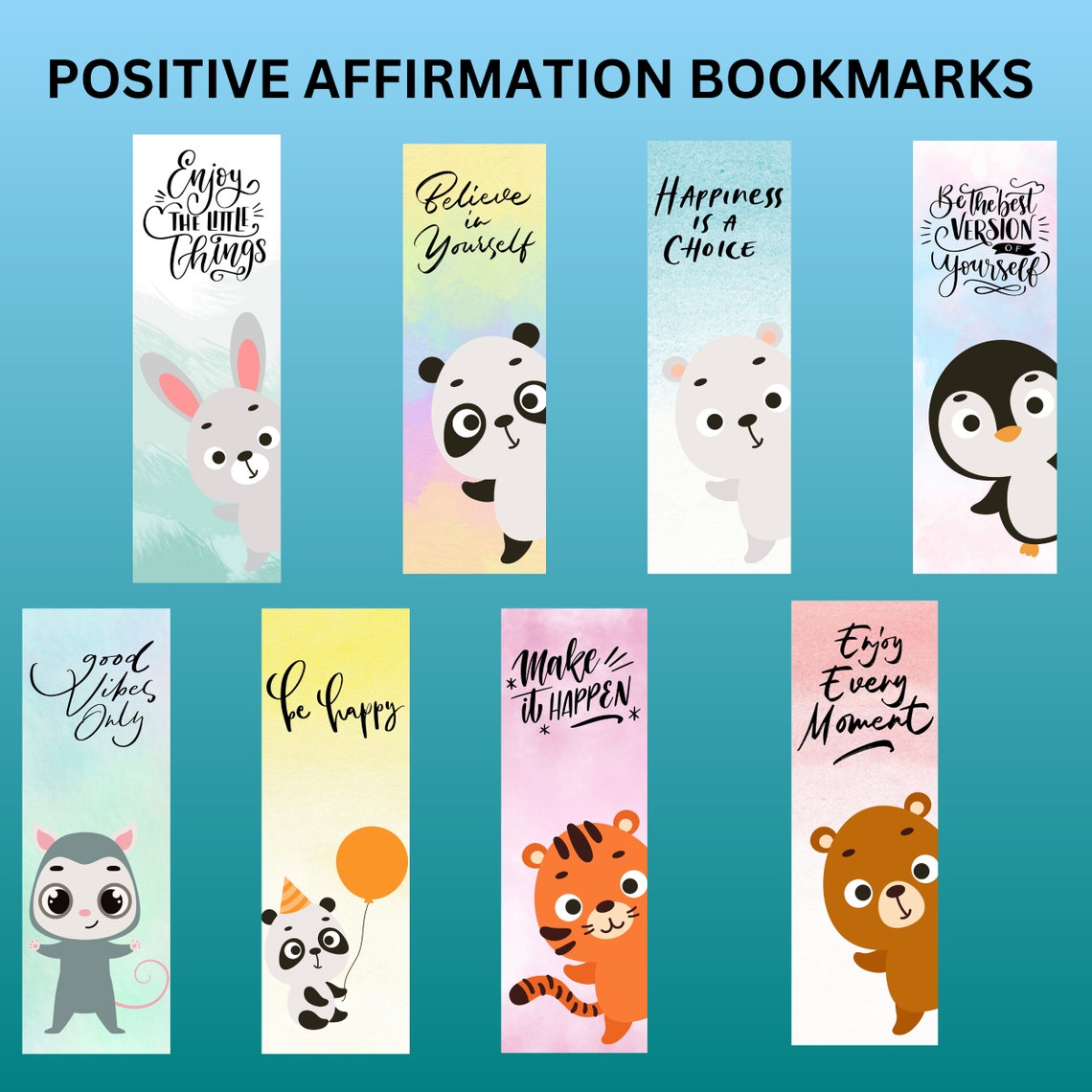 Printable Affirmation Bookmarks, Positive Quote Safari Bookmark Set of ...