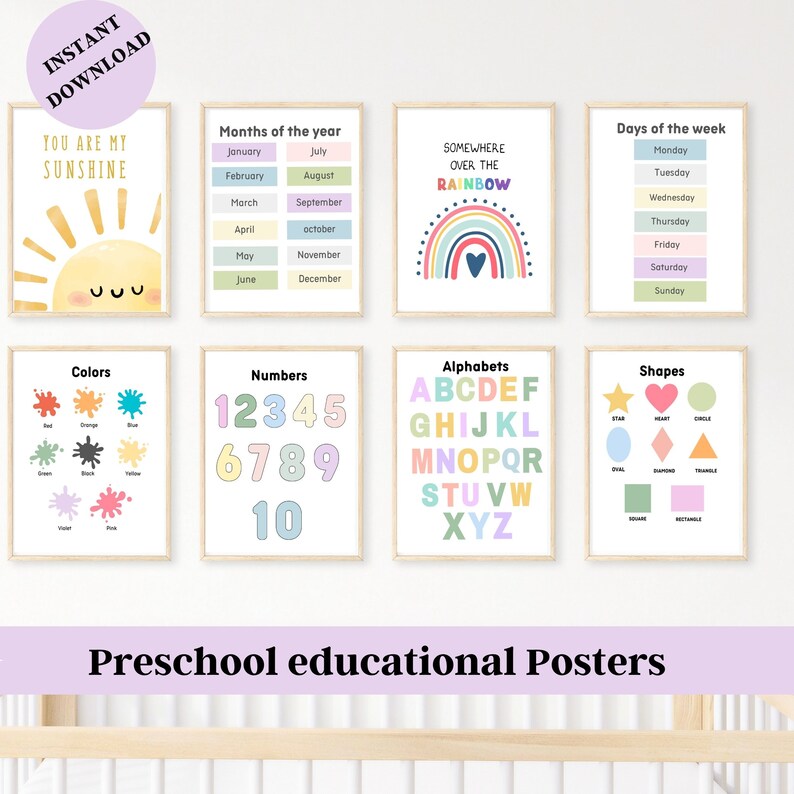Preschool Educational Posters, 14 Montessori Classroom Wall Art ...