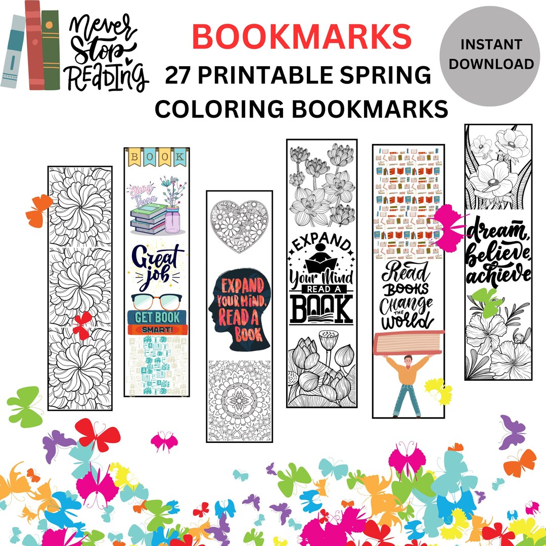 Printable Bookmarks Set of 27, Spring Coloring, Positive and ...