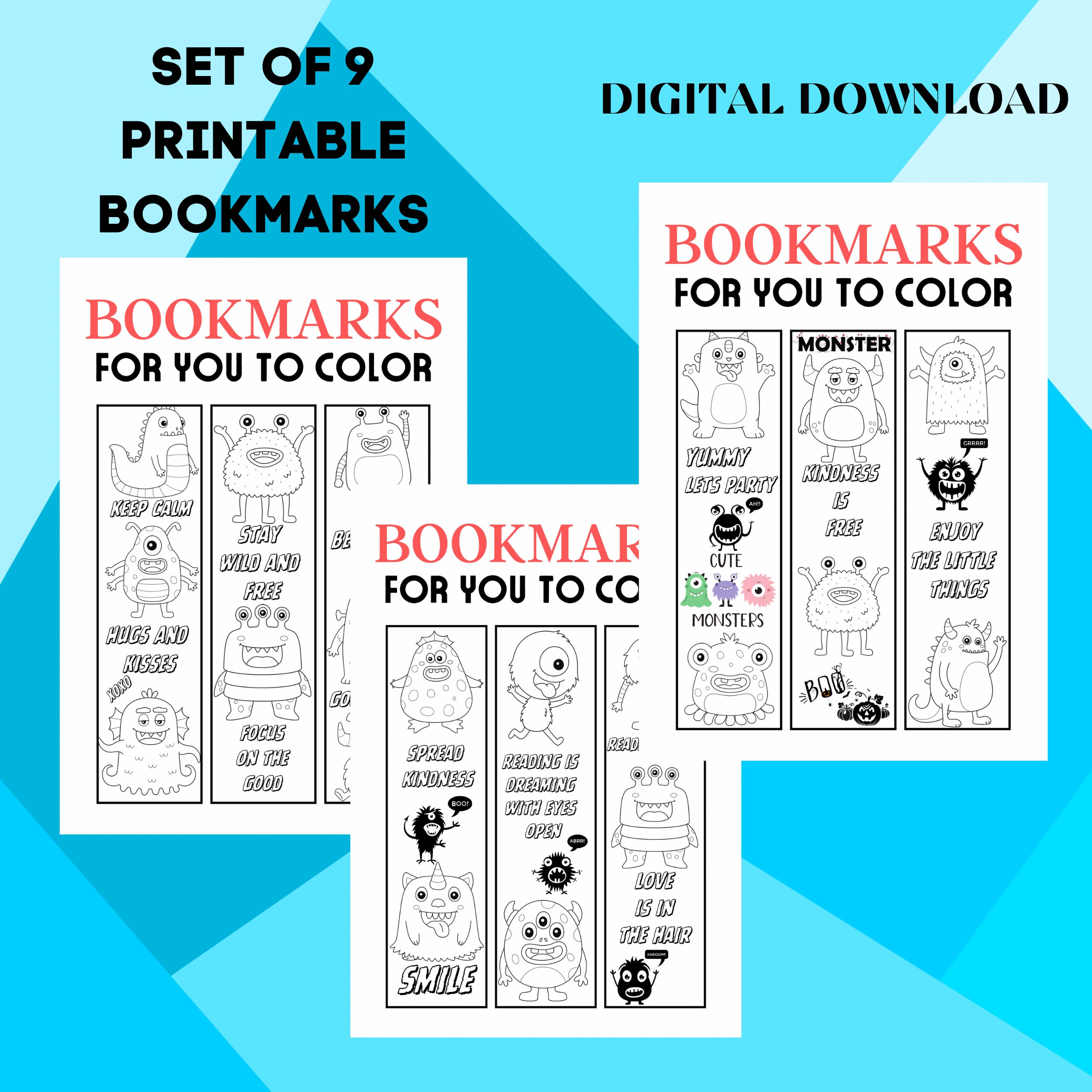 Printable Coloring Bookmarks, Affirmation Bookmarks, Monster Positive ...