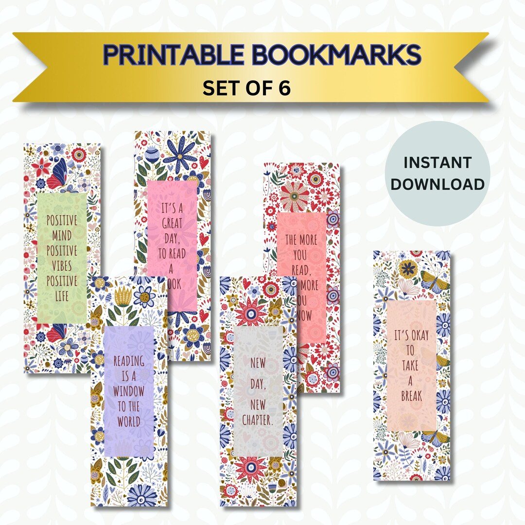 Printable Bookmarks, Positive Affirmation Bookmarks Set of 6, Colorful ...