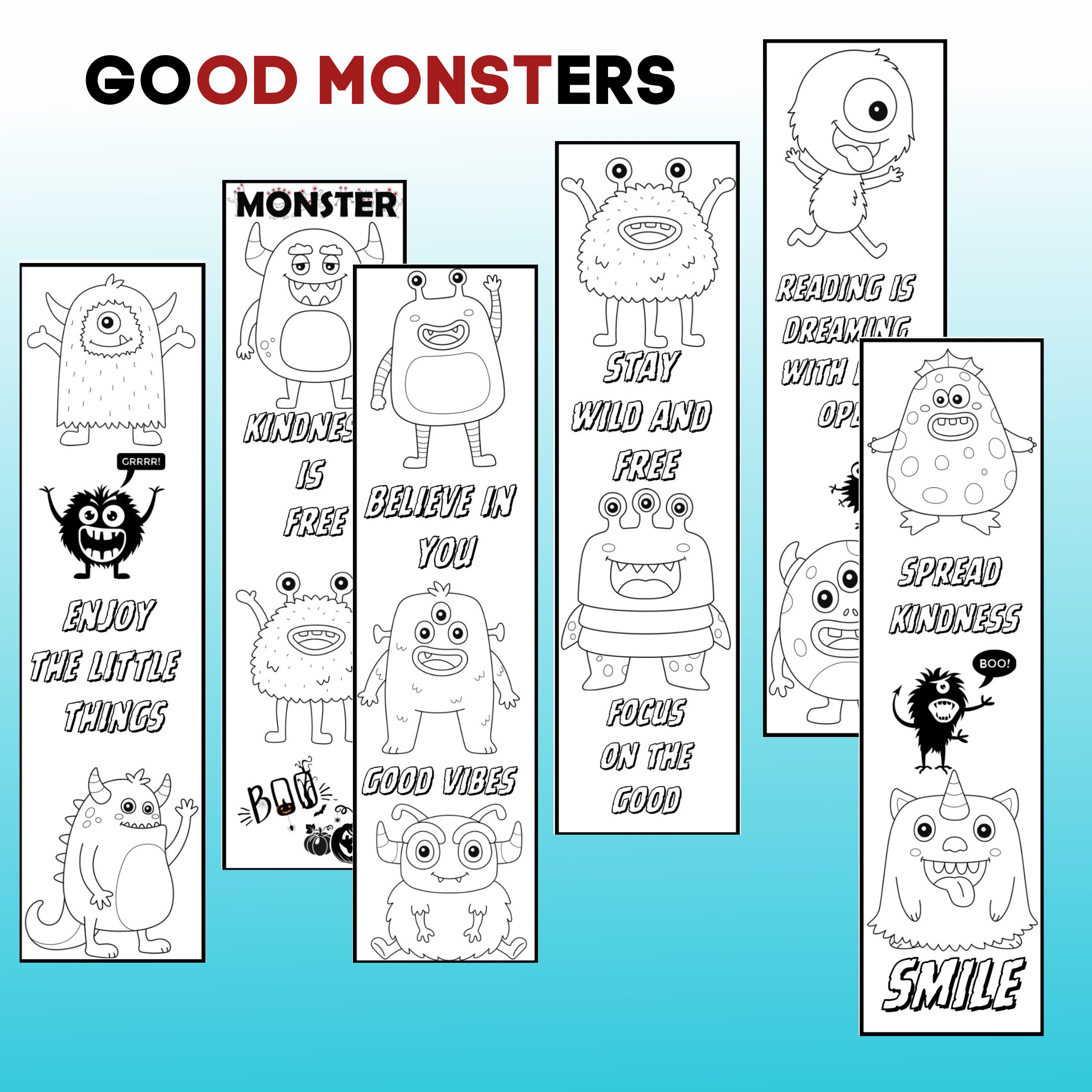 Printable Coloring Bookmarks, Affirmation Bookmarks, Monster Positive ...