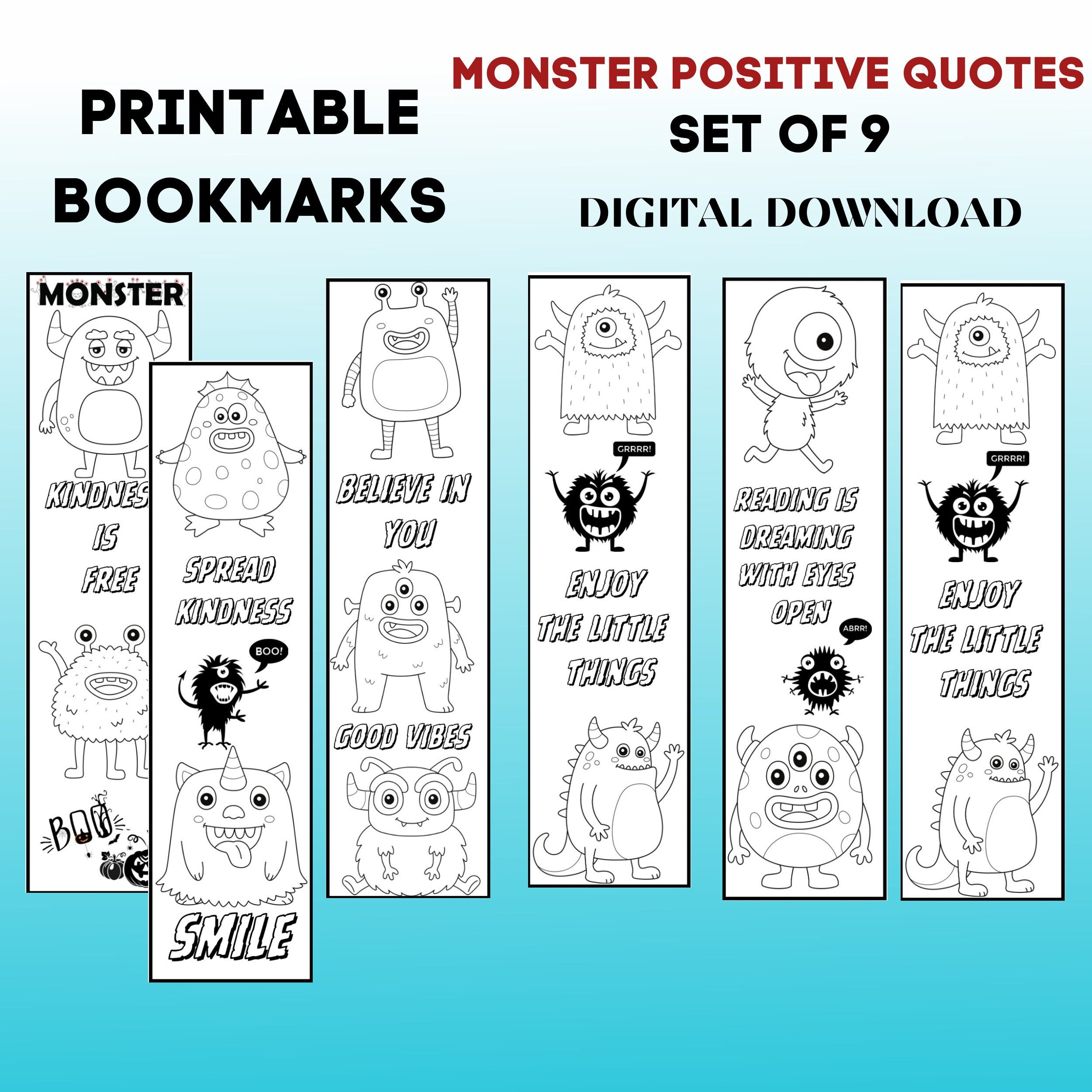 Printable Coloring Bookmarks, Affirmation Bookmarks, Monster Positive ...